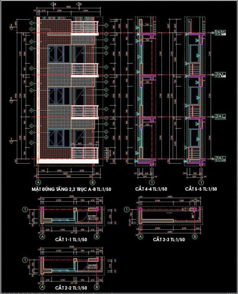 224. Detailed CAD drawings of vertical facades in classical architecture