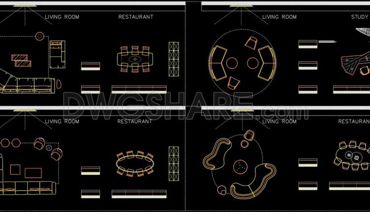 241. CAD blocks for spatial layout of living room and kitchen area ...