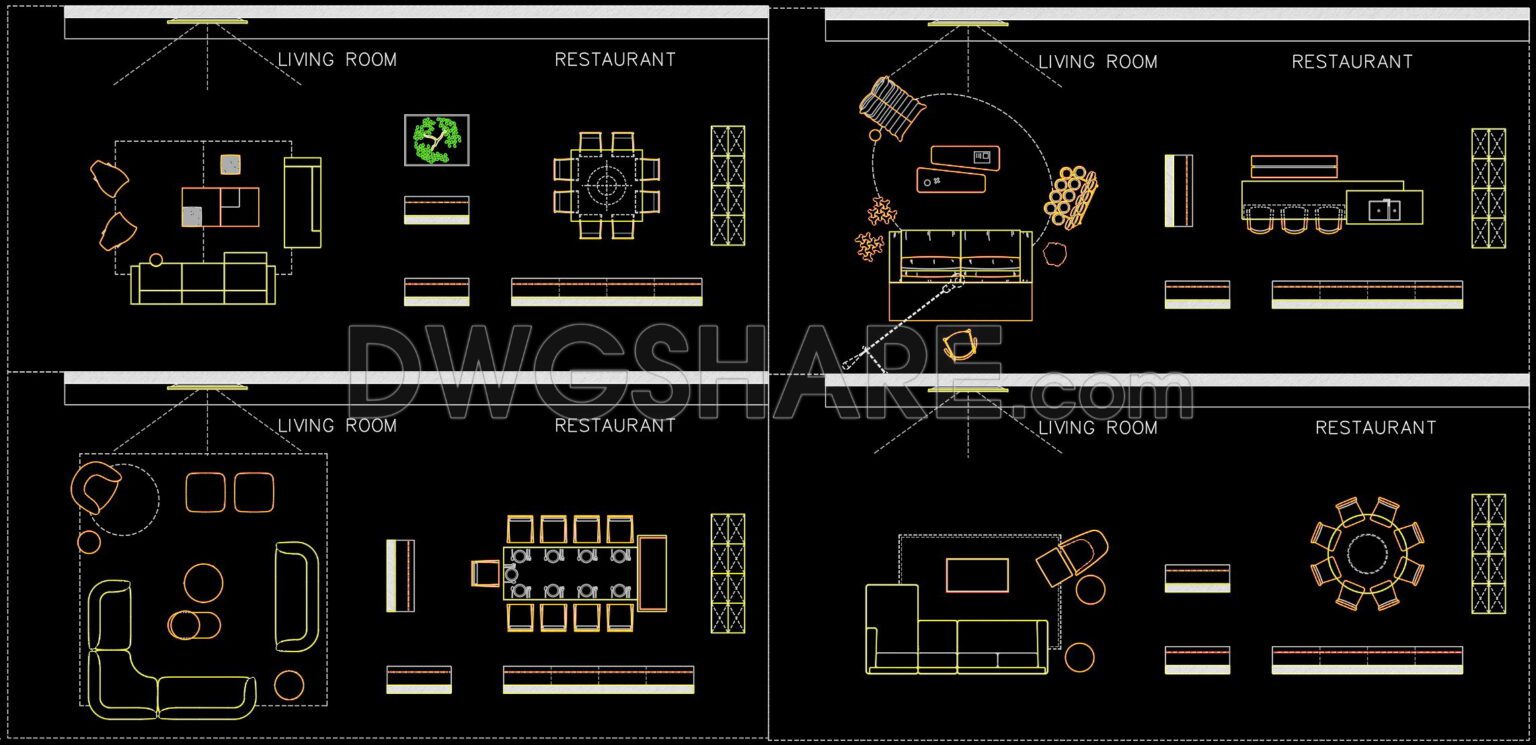 241. CAD blocks for spatial layout of living room and kitchen area