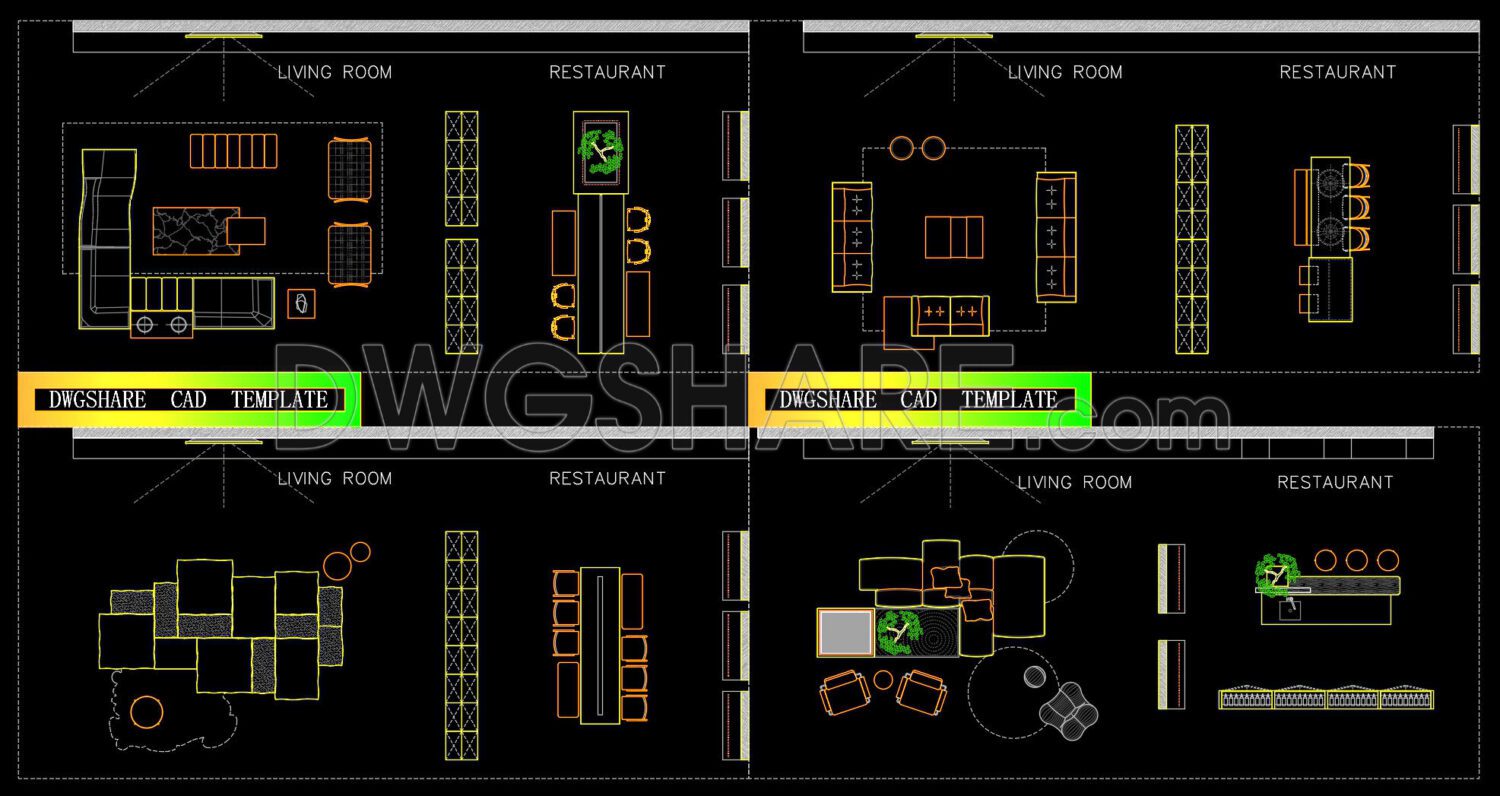 242. CAD blocks for spatial layout of living room and kitchen area