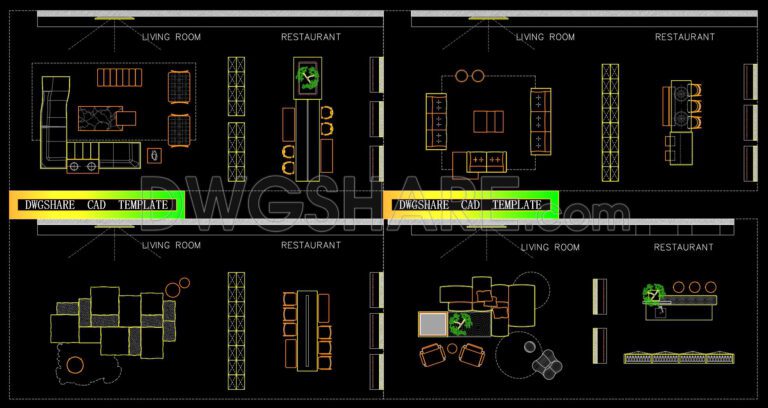 242. CAD blocks for spatial layout of living room and kitchen area