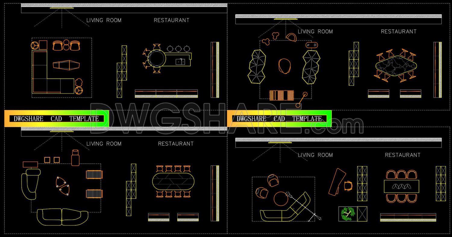 242. CAD blocks for spatial layout of living room and kitchen area