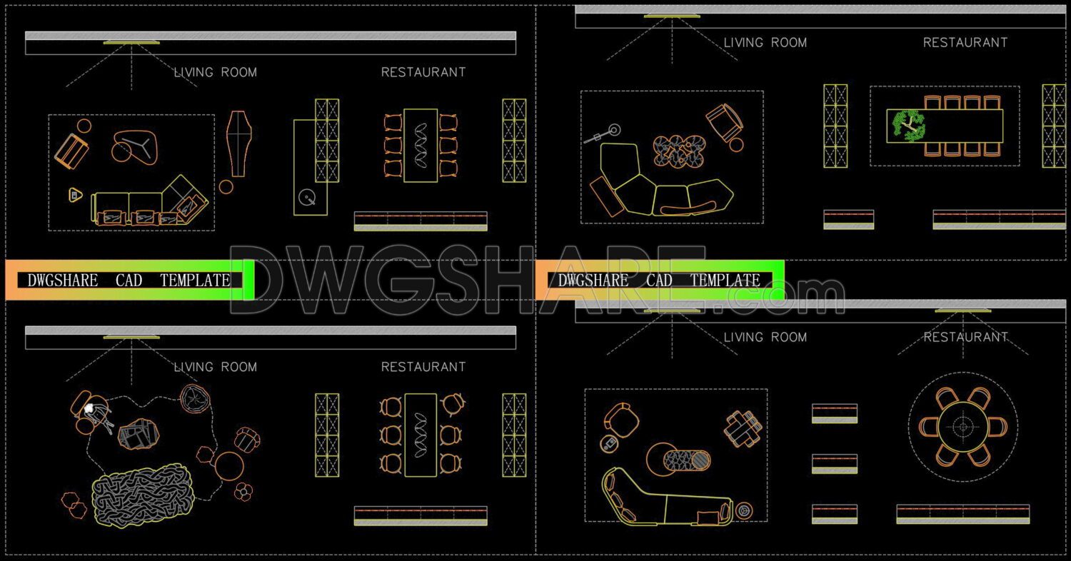 243. CAD blocks for spatial layout of living room and kitchen area