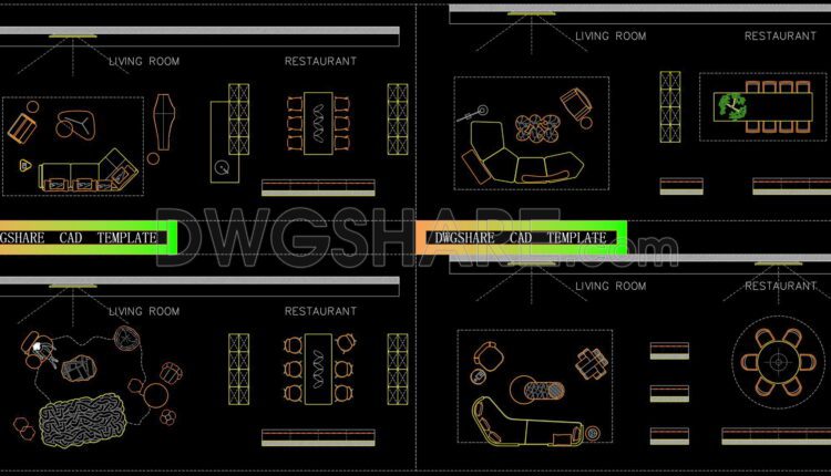 243. CAD blocks for spatial layout of living room and kitchen area ...