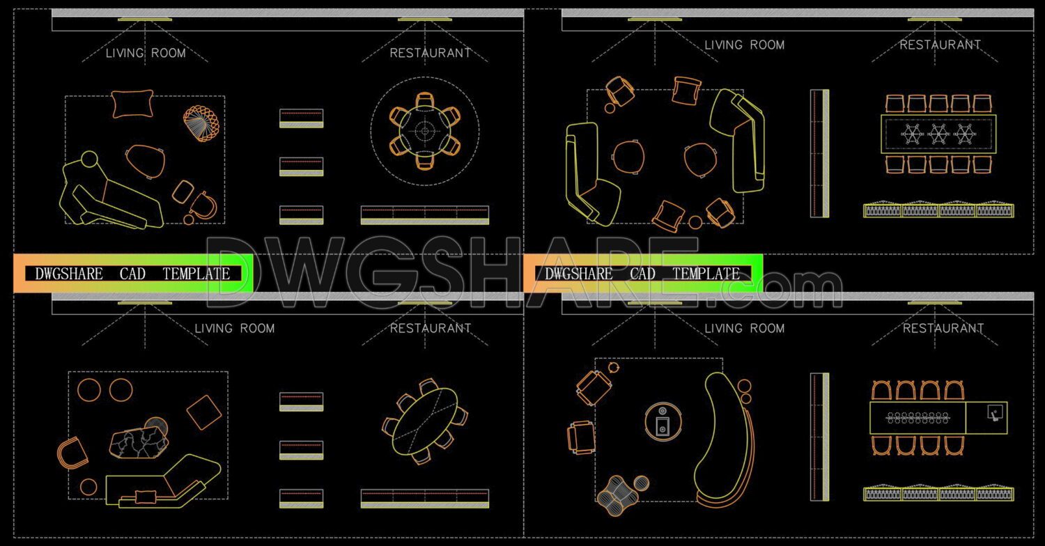 243. CAD blocks for spatial layout of living room and kitchen area