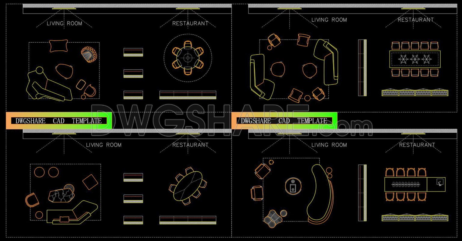 243. CAD blocks for spatial layout of living room and kitchen area