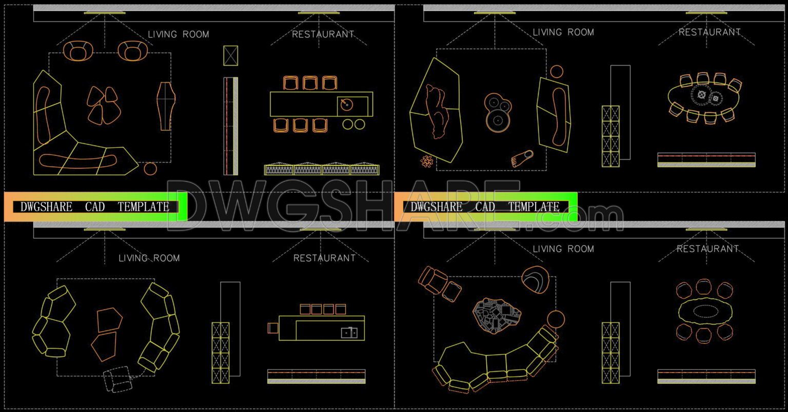 244. CAD blocks for spatial layout of living room and kitchen area