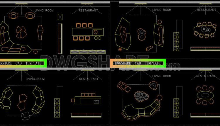 244. CAD blocks for spatial layout of living room and kitchen area ...