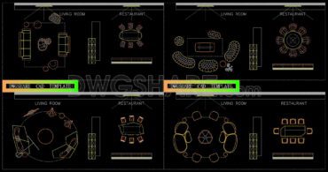 244. CAD blocks for spatial layout of living room and kitchen area
