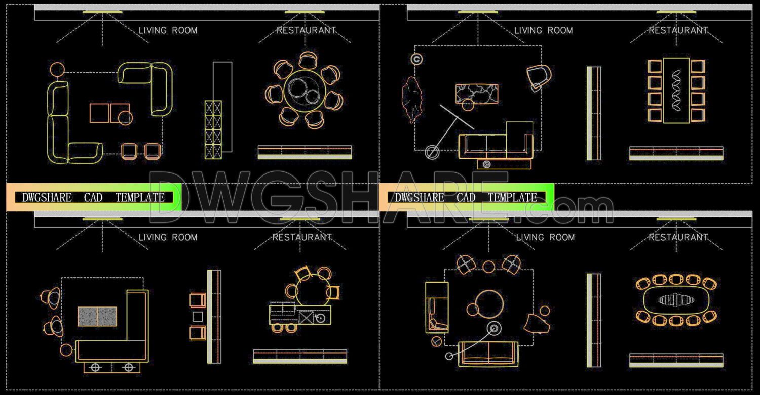 245. CAD blocks for spatial layout of living room and kitchen area
