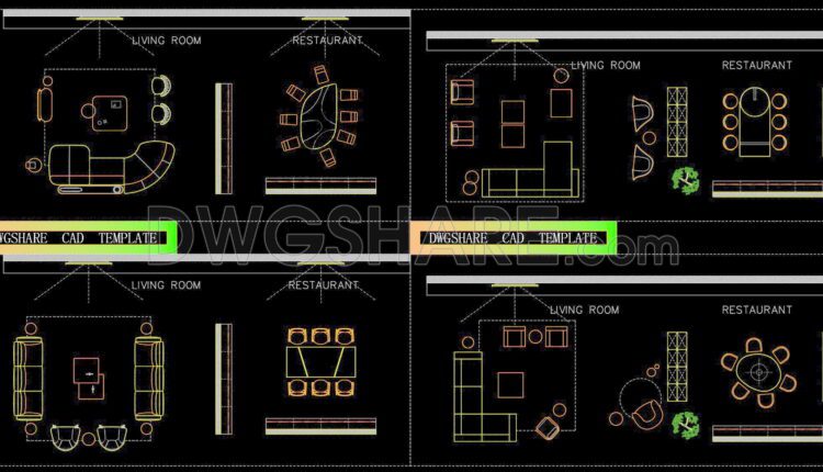 245. CAD blocks for spatial layout of living room and kitchen area ...