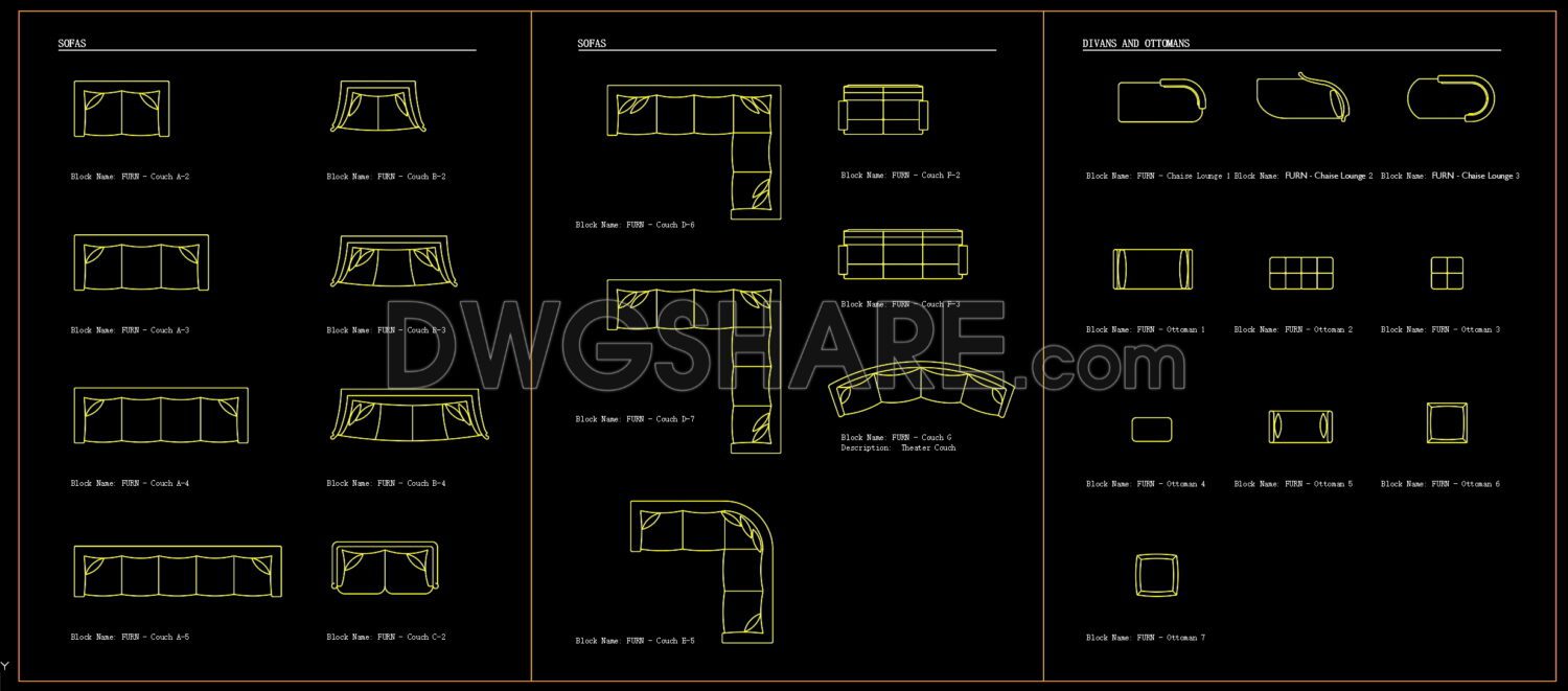246. CAD blocks of chairs, sofas, and dining tables for living rooms