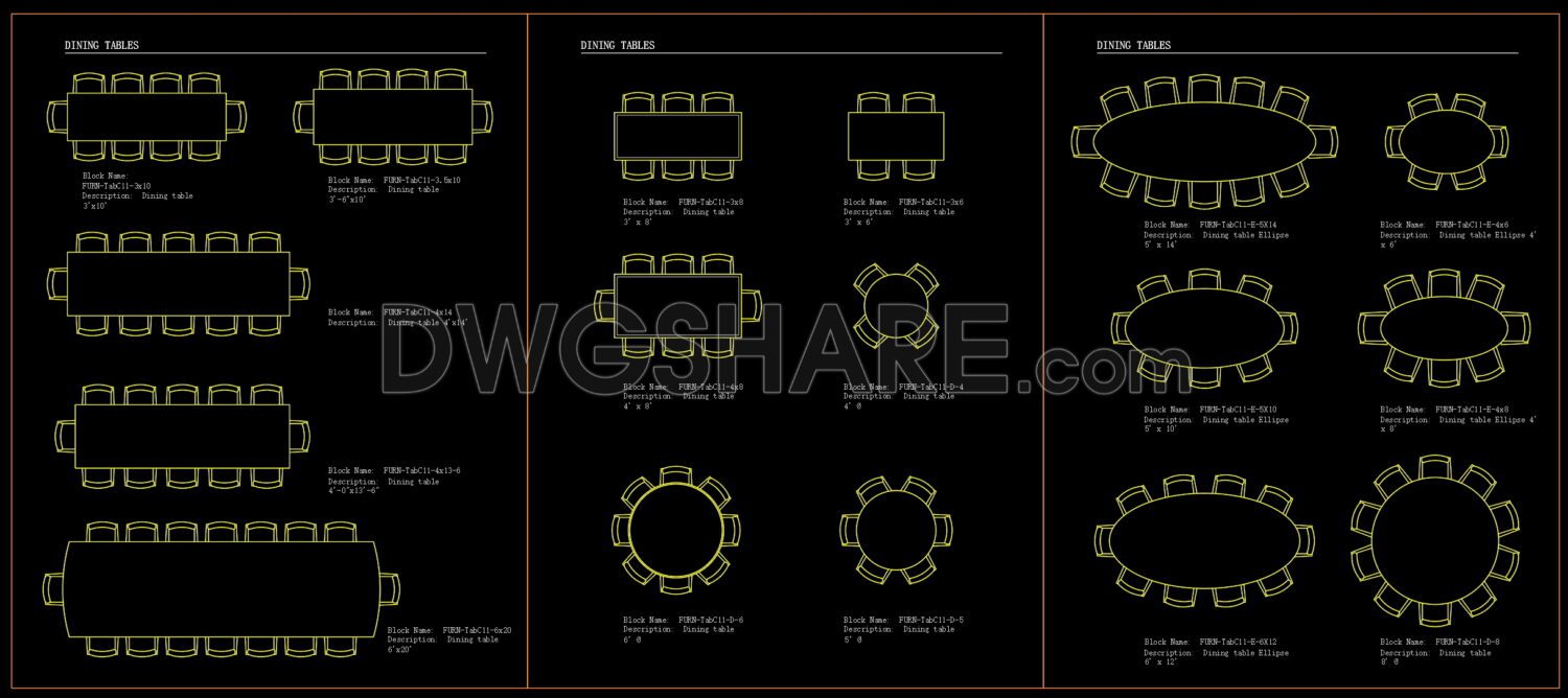 246. CAD blocks of chairs, sofas, and dining tables for living rooms