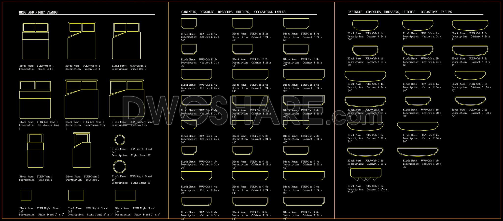 247. CAD blocks of chairs, beds, and dining tables