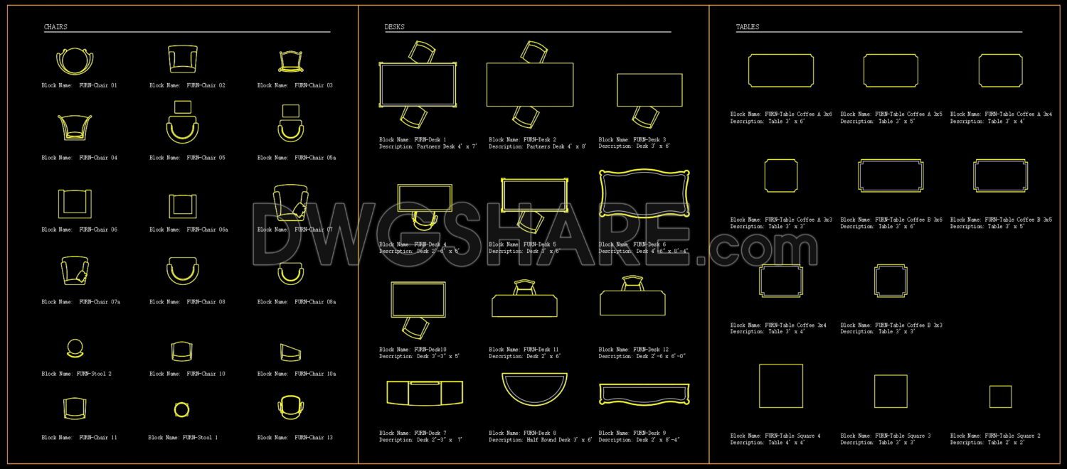 247. CAD blocks of chairs, beds, and dining tables