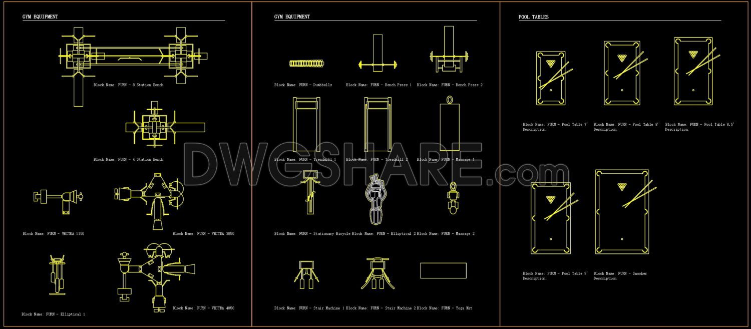 248. CAD blocks of Specifically, a pool table, a ping pong table, and a ...