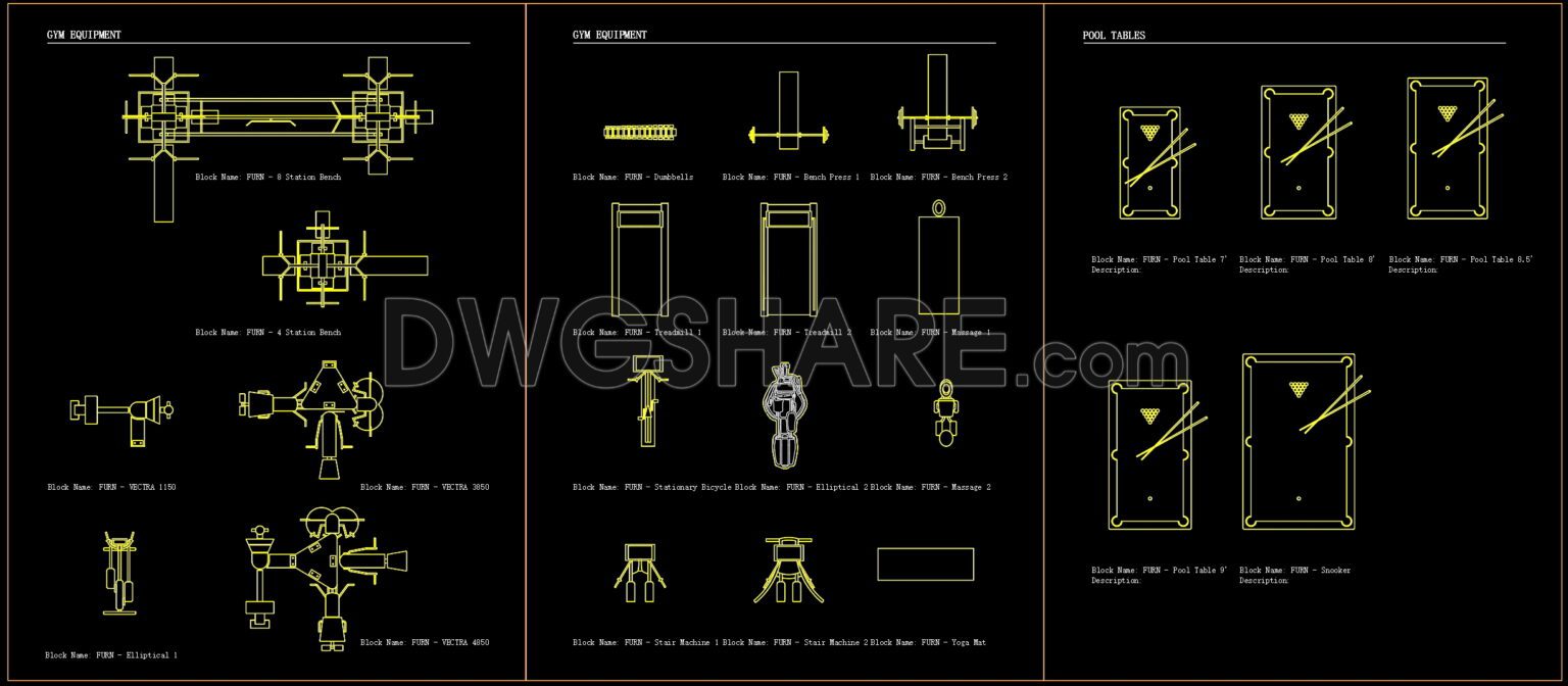 248. CAD blocks of Specifically, a pool table, a ping pong table, and a ...