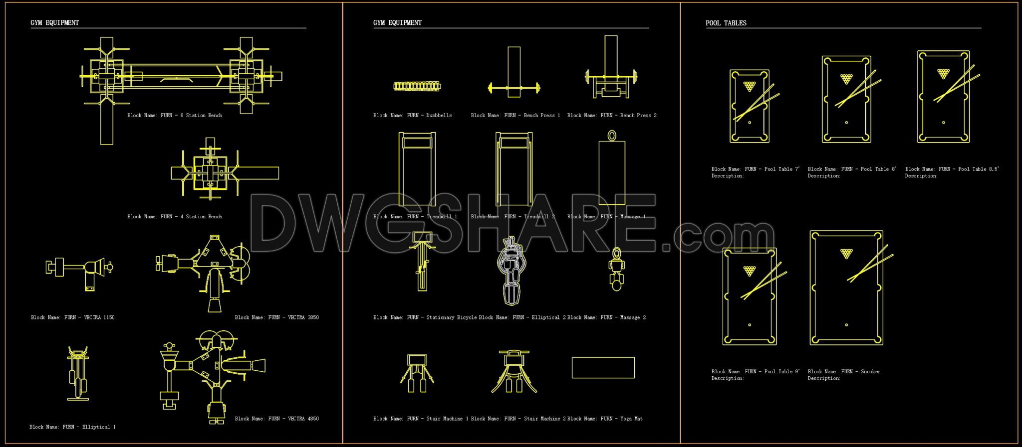 248. CAD blocks of Specifically, a pool table, a ping pong table, and a ...