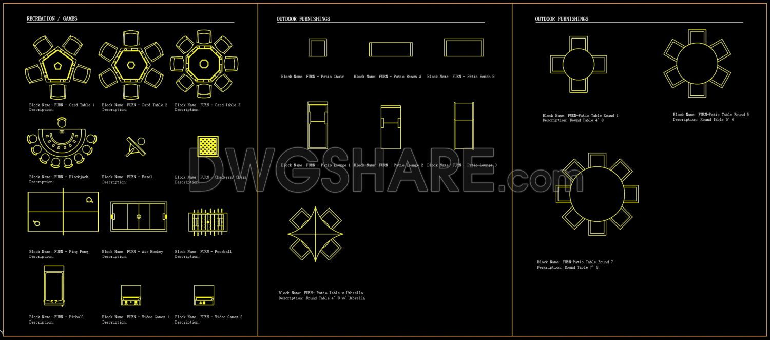 248. CAD blocks of Specifically, a pool table, a ping pong table, and a ...