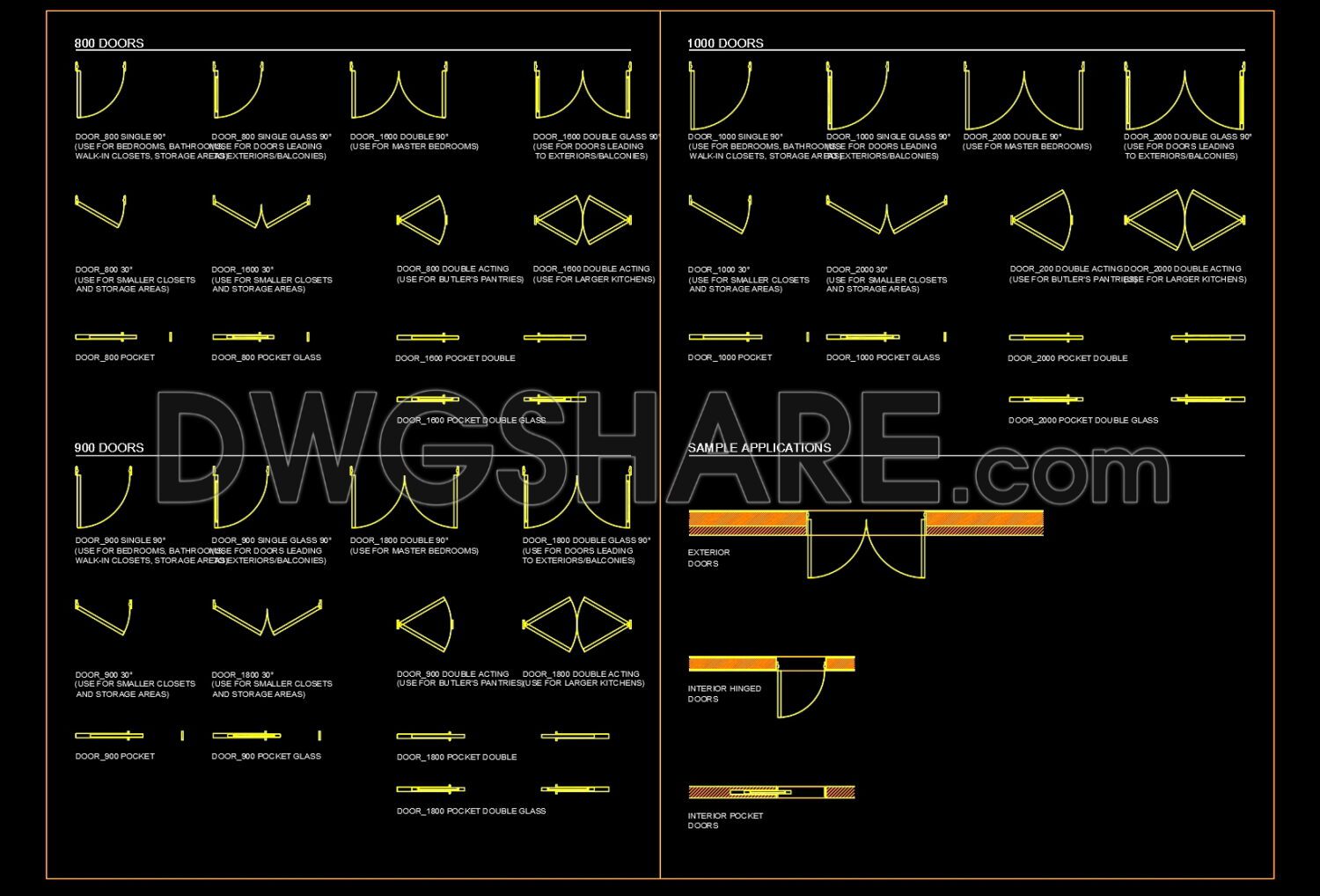 250. CAD blocks for refrigerator, freezer, oven, and various types of doors