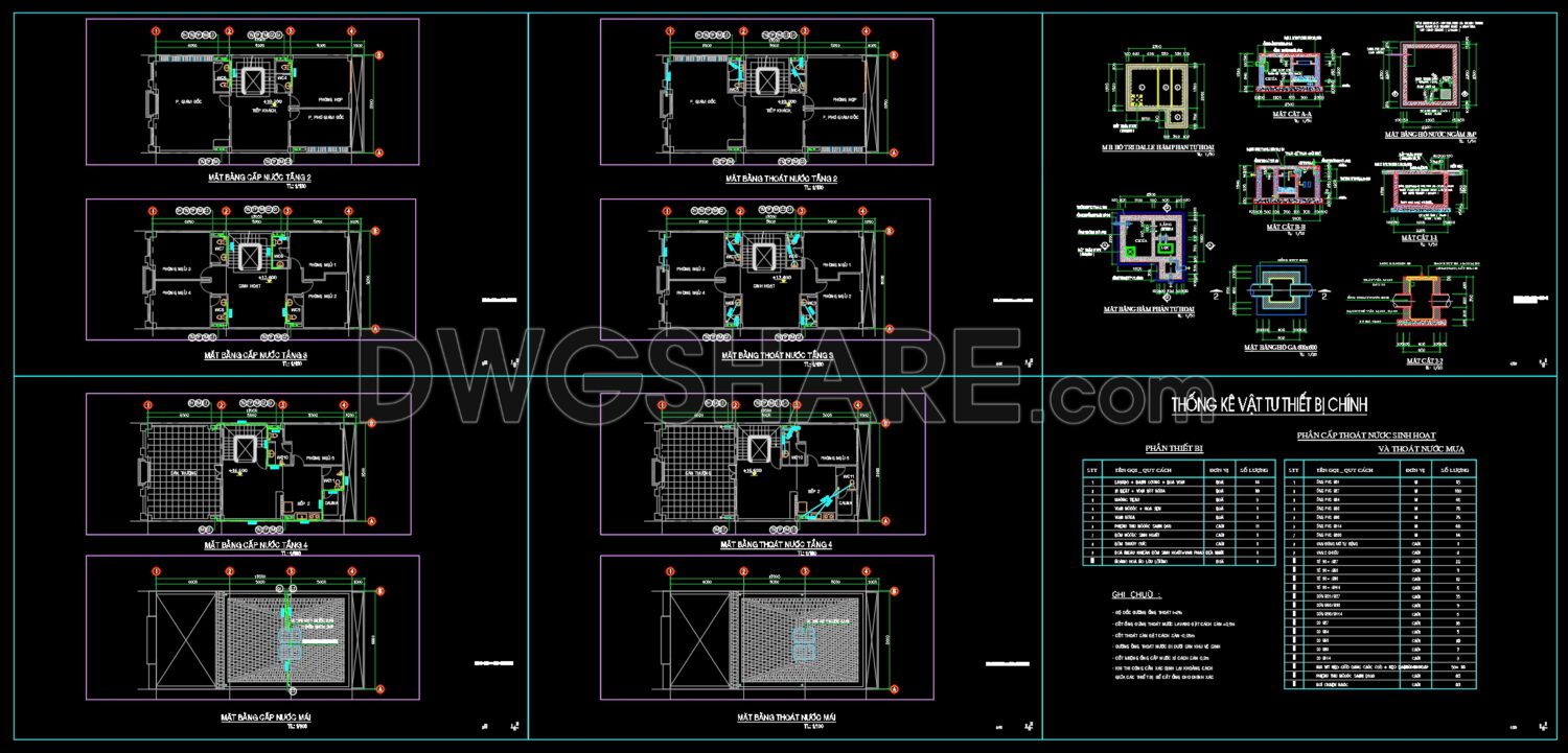 46. CAD drawings for detailed plumbing designs for a 4-story townhouse ...