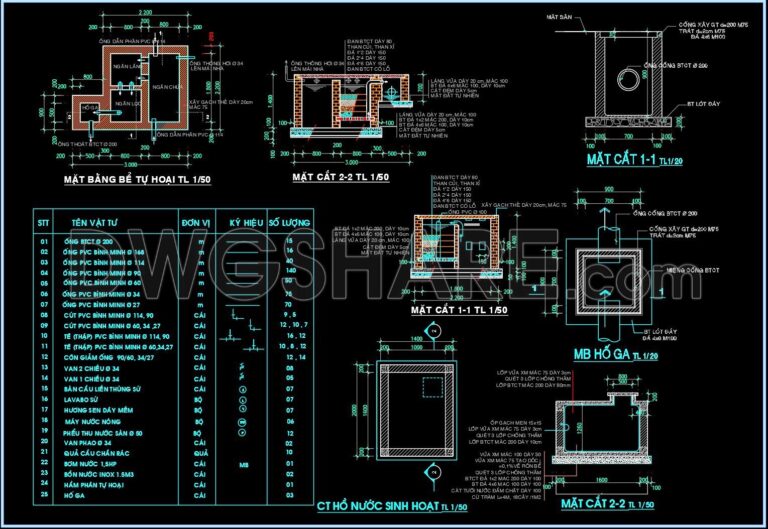 48. The detailed CAD drawing of a septic tank.