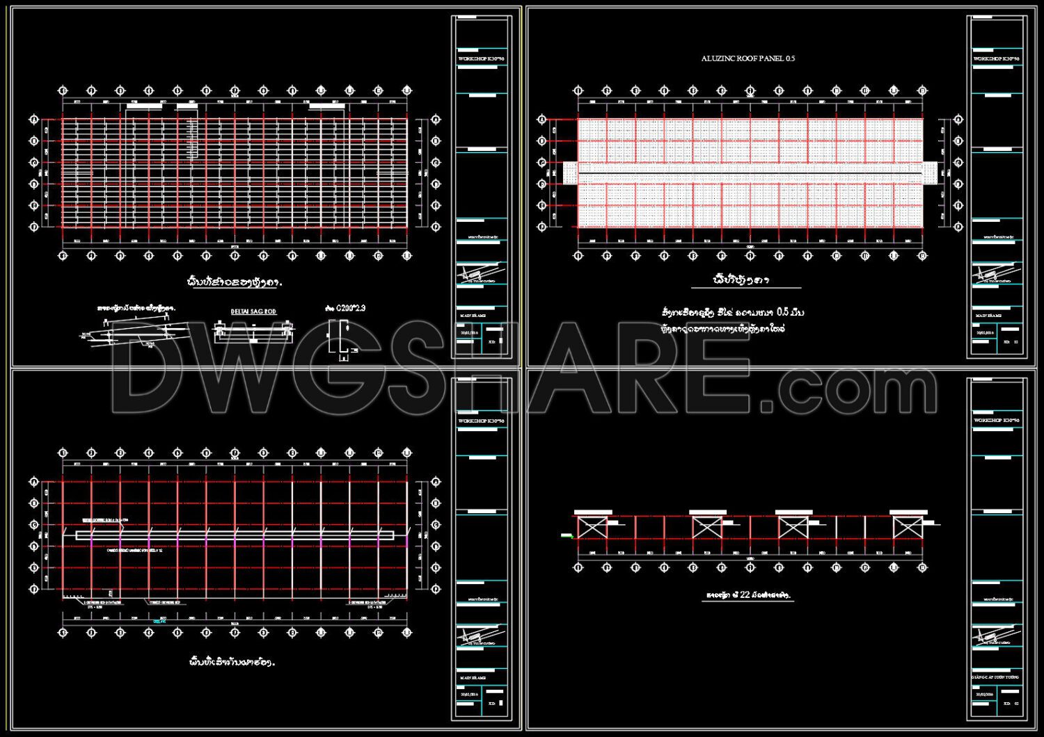 51. Cad Drawings Of Steel Factory Plan, Sections and Elevation 30m x ...