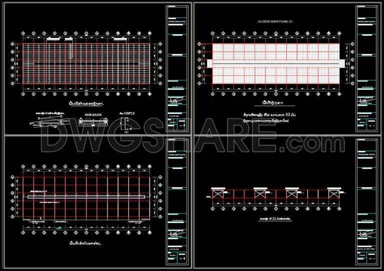 51. Cad Drawings Of Steel Factory Plan, Sections and Elevation 30m x ...