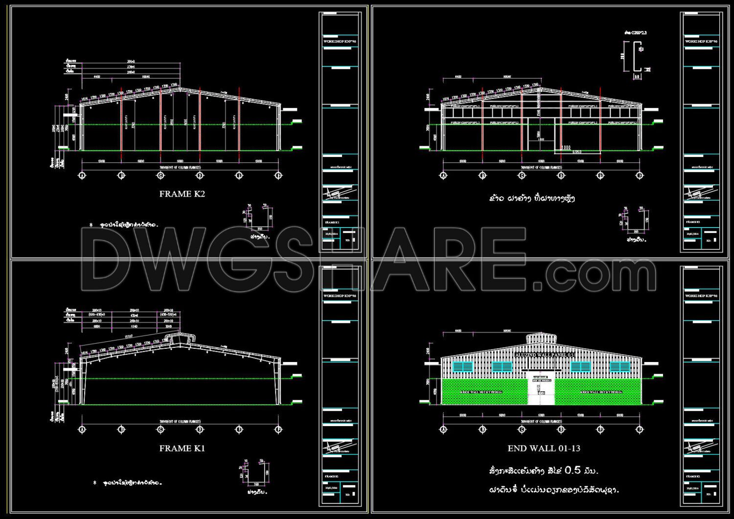 51. Cad Drawings Of Steel Factory Plan, Sections and Elevation 30m x ...