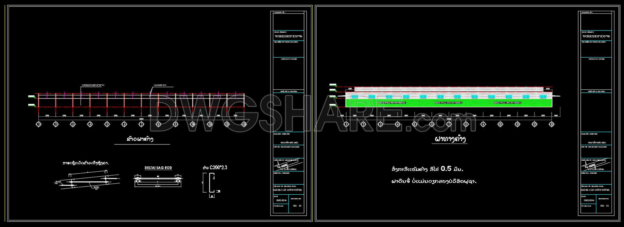 51. Cad Drawings Of Steel Factory Plan, Sections and Elevation 30m x ...