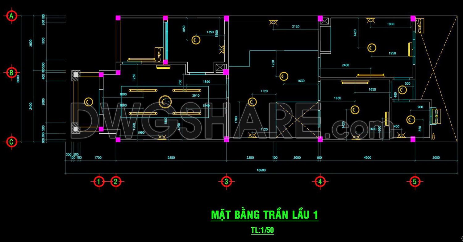 67. Detailed CAD drawings of residential ceilings and lighting fixtures