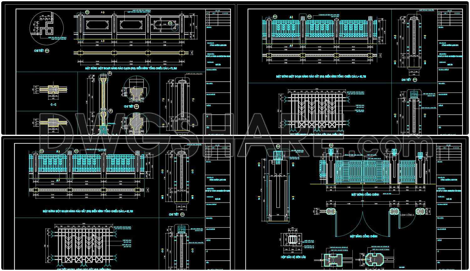 130. Detailed CAD drawings of the construction plans for gates, walls ...