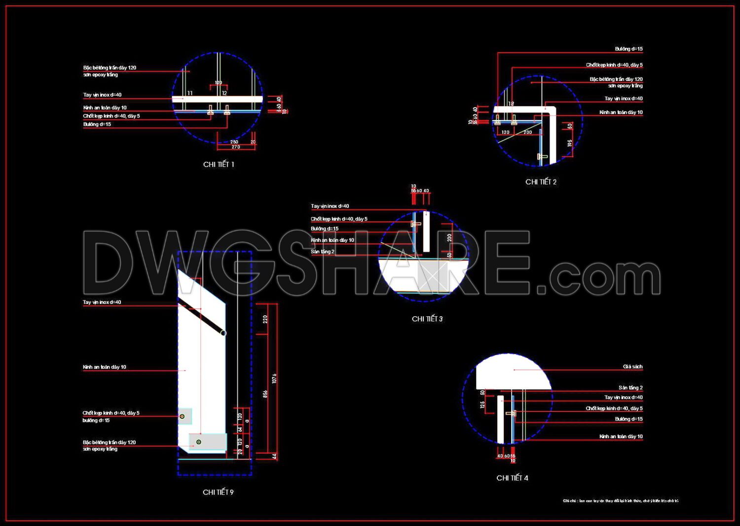 151. CAD drawings of detailed glass balustrade staircase