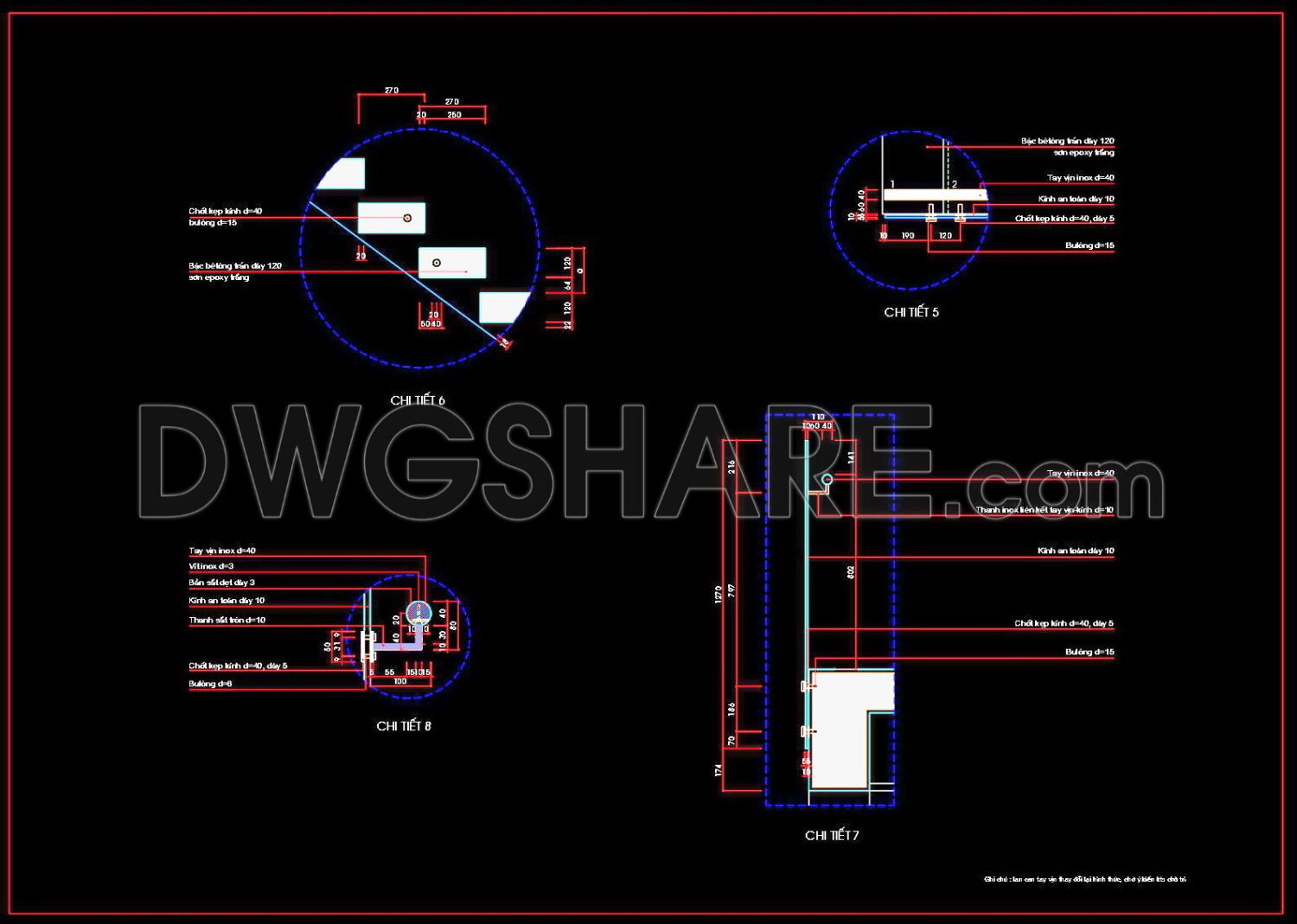 151. CAD drawings of detailed glass balustrade staircase