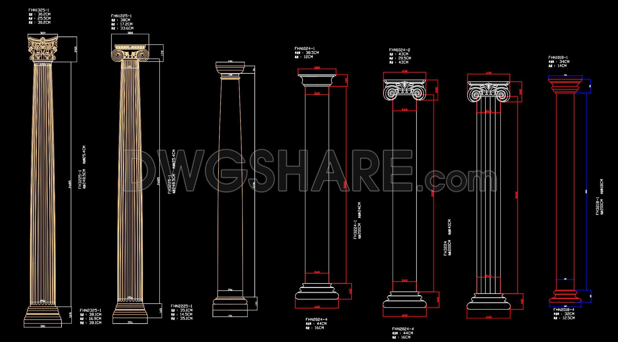 152. Download detailed architectural CAD drawings of Roman round columns