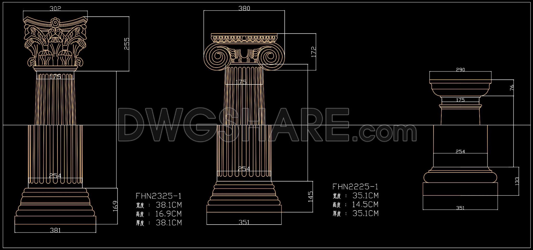 152. Download detailed architectural CAD drawings of Roman round columns