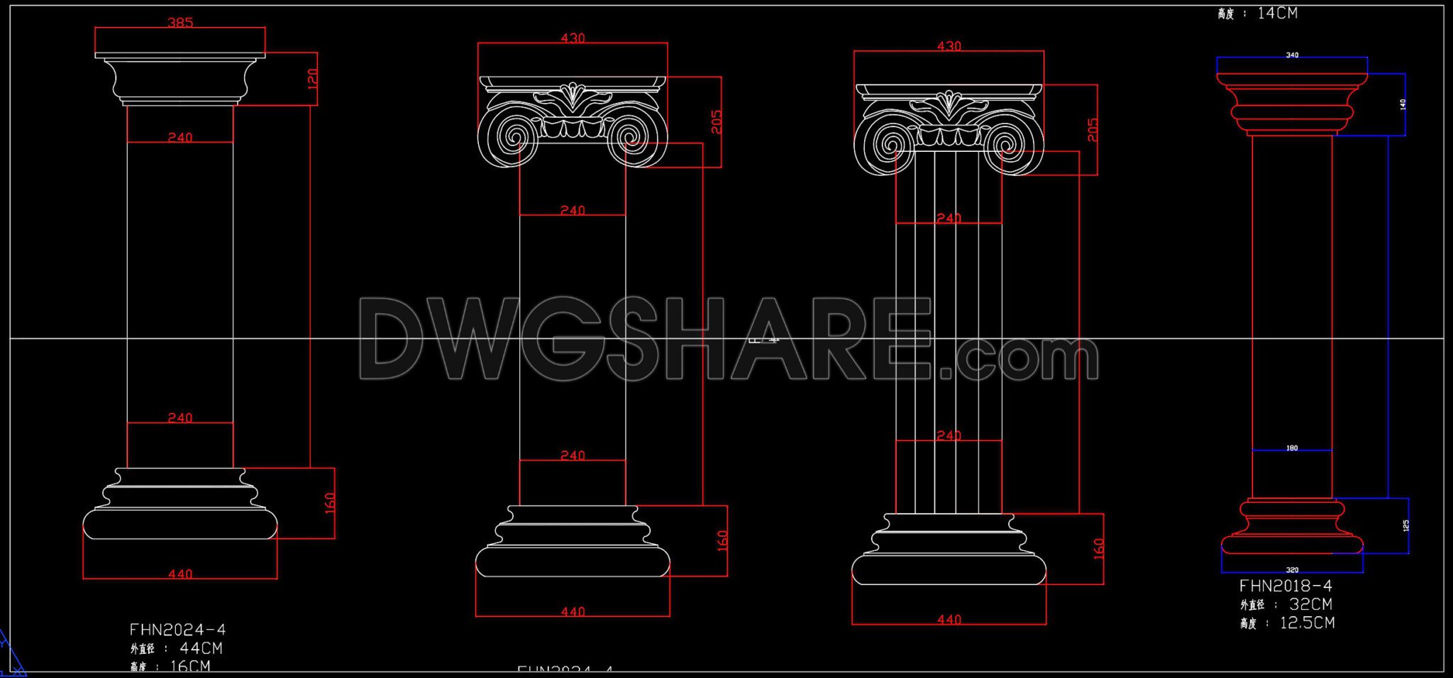 152. Download detailed architectural CAD drawings of Roman round columns
