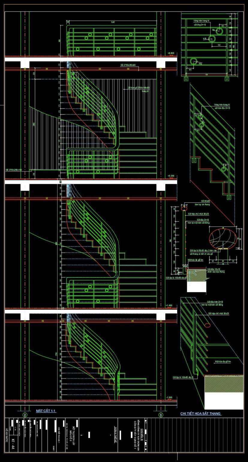 153. Detailed drawings of stairs in autocad file