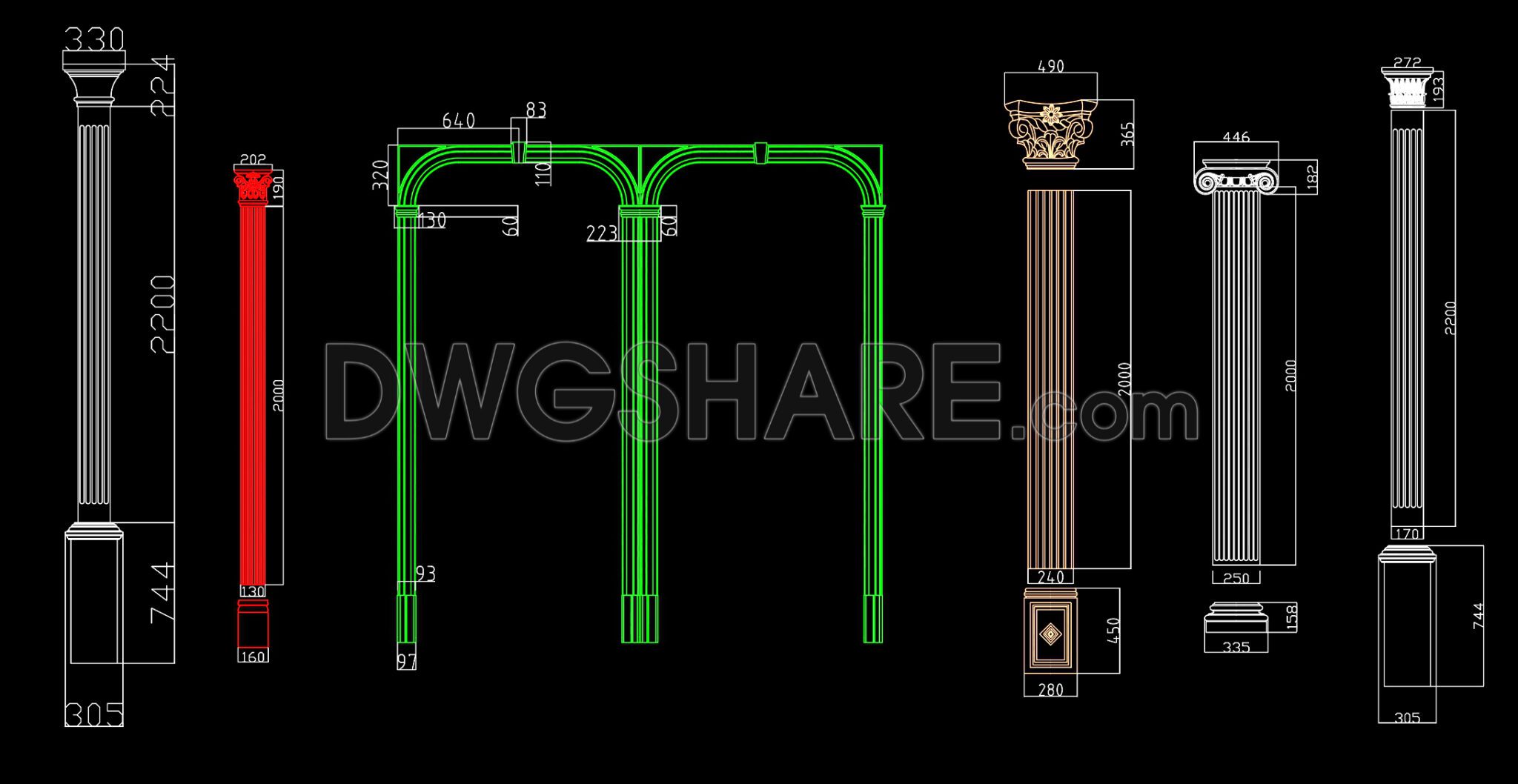 153. Download detailed architectural CAD drawings of square arch door ...