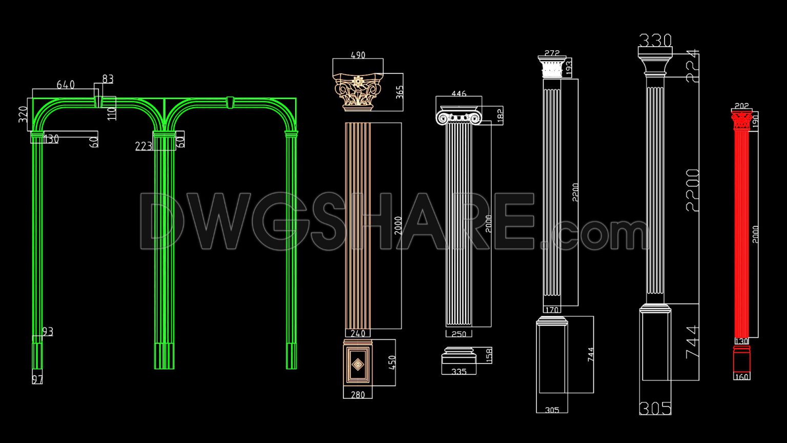 153. Download detailed architectural CAD drawings of square arch door ...