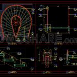 154. A detailed CAD drawing of the design of a spiral staircase in a ...
