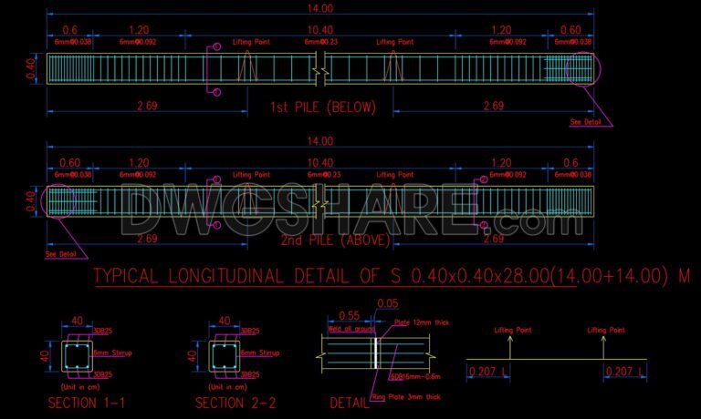 159. Cad Drawing Of Reinforced Concrete Square Pile Details For Download