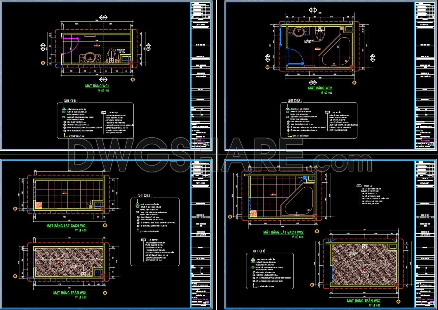 159. WC Layout Plan and elevations details CAD drawings download