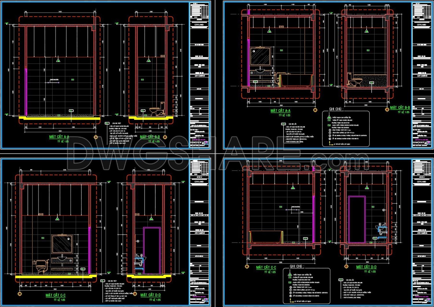 159. WC Layout Plan and elevations details CAD drawings download