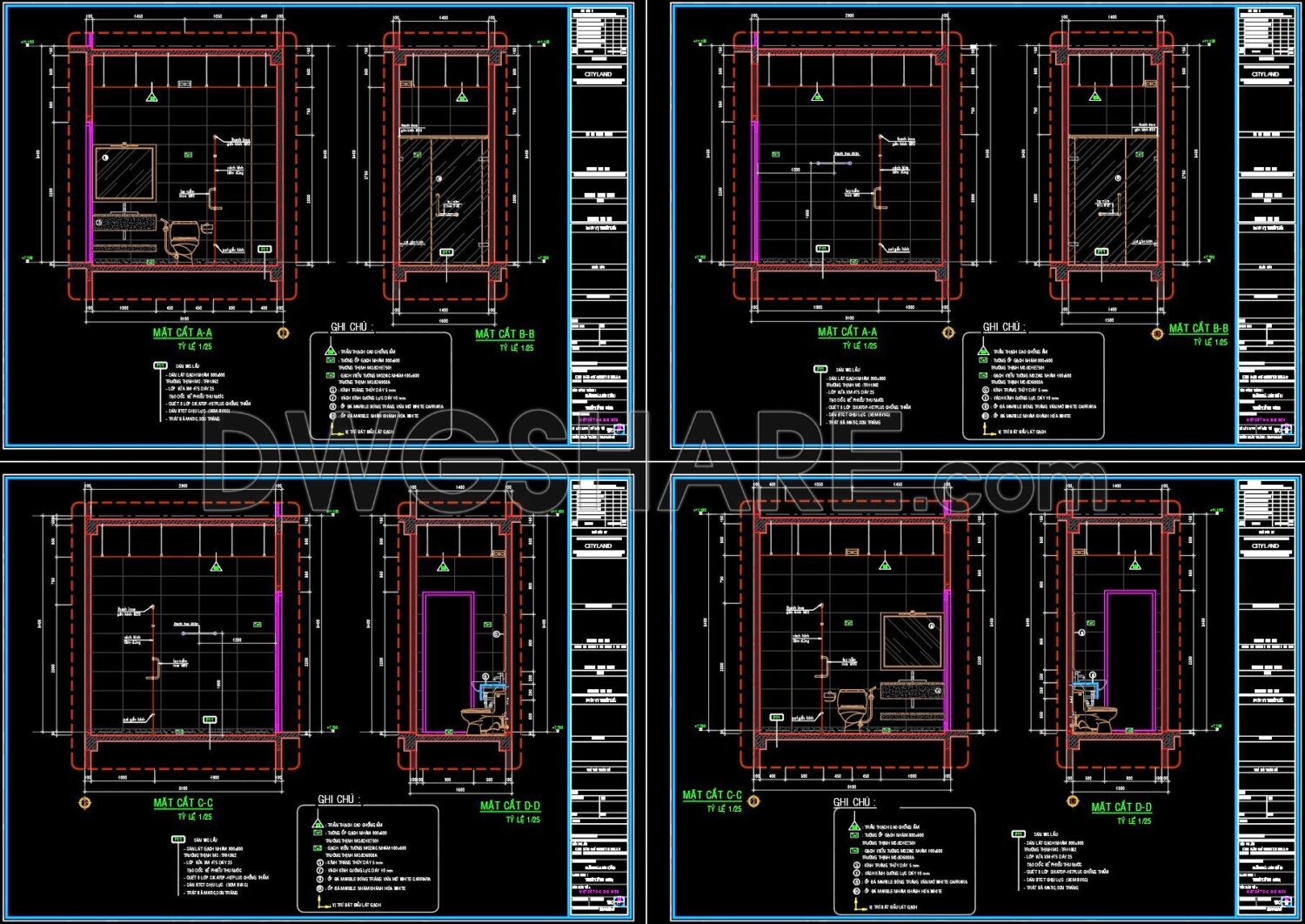 159. WC Layout Plan and elevations details CAD drawings download