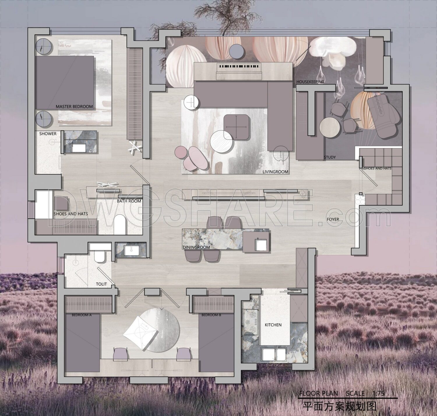 197. Functional floor plan CAD drawing of an apartment with an area of ...