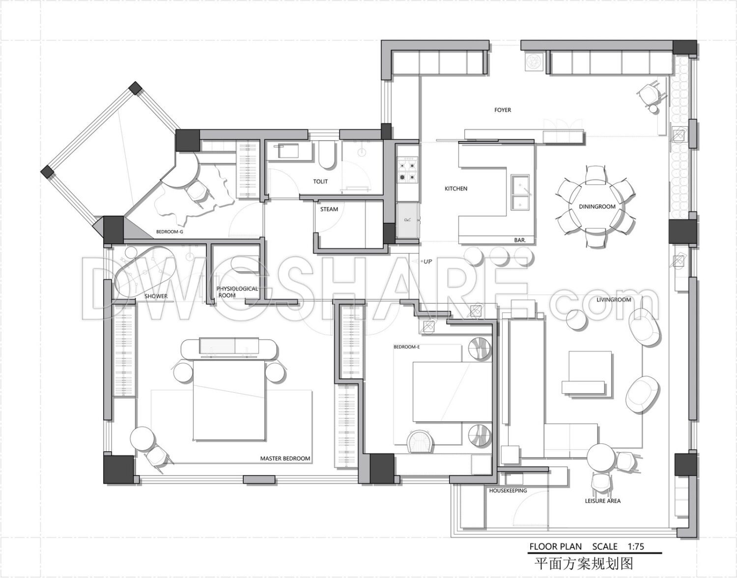 198. Functional floor plan CAD drawing of an apartment with an area of ...