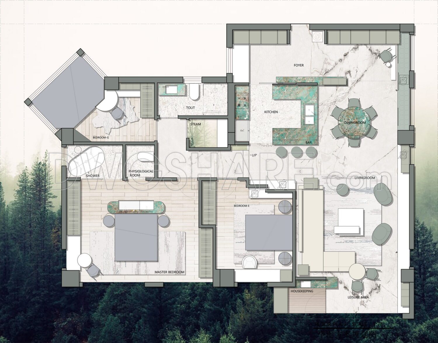 198. Functional floor plan CAD drawing of an apartment with an area of ...