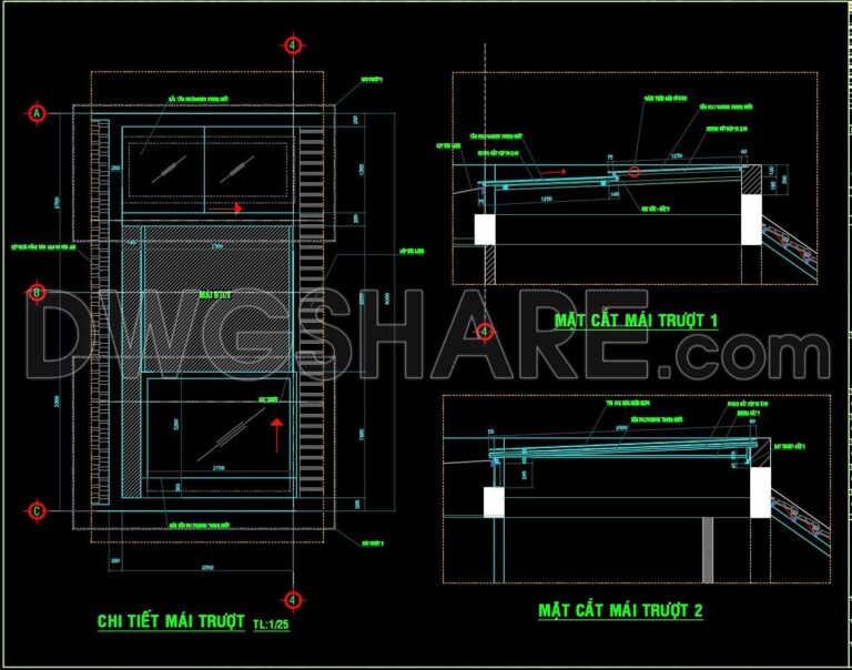 230. CAD detailed drawings of balcony, sliding glass roof details, and ...