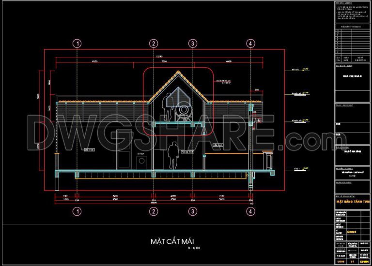 235. A detailed technical CAD drawing of the tiled roof for a villa
